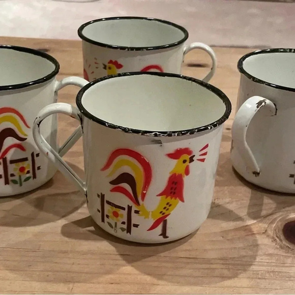 Source Unknown | Kitchen | Vintage Rooster Coffee Cups Set Of 4 ...